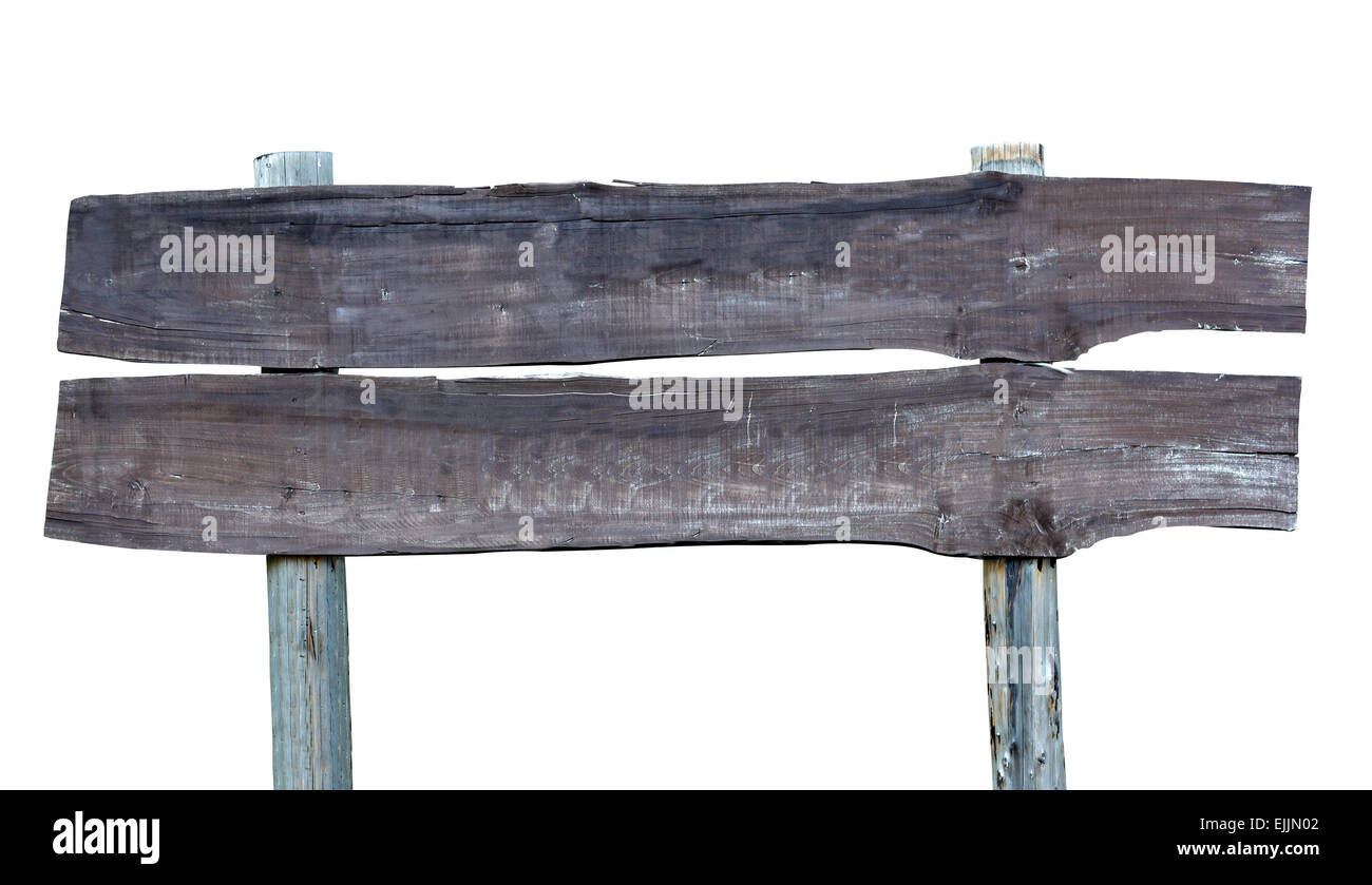 close up of an empty wooden sign on white background with clipping path ...