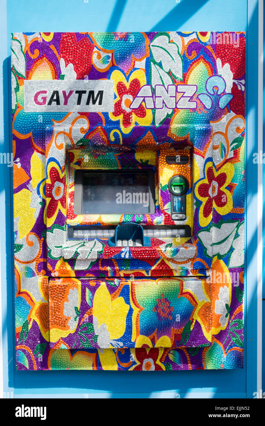 'GAYTM decorated ATM in Ponsonby, Auckland, New Zealand Stock Photo - Alamy
