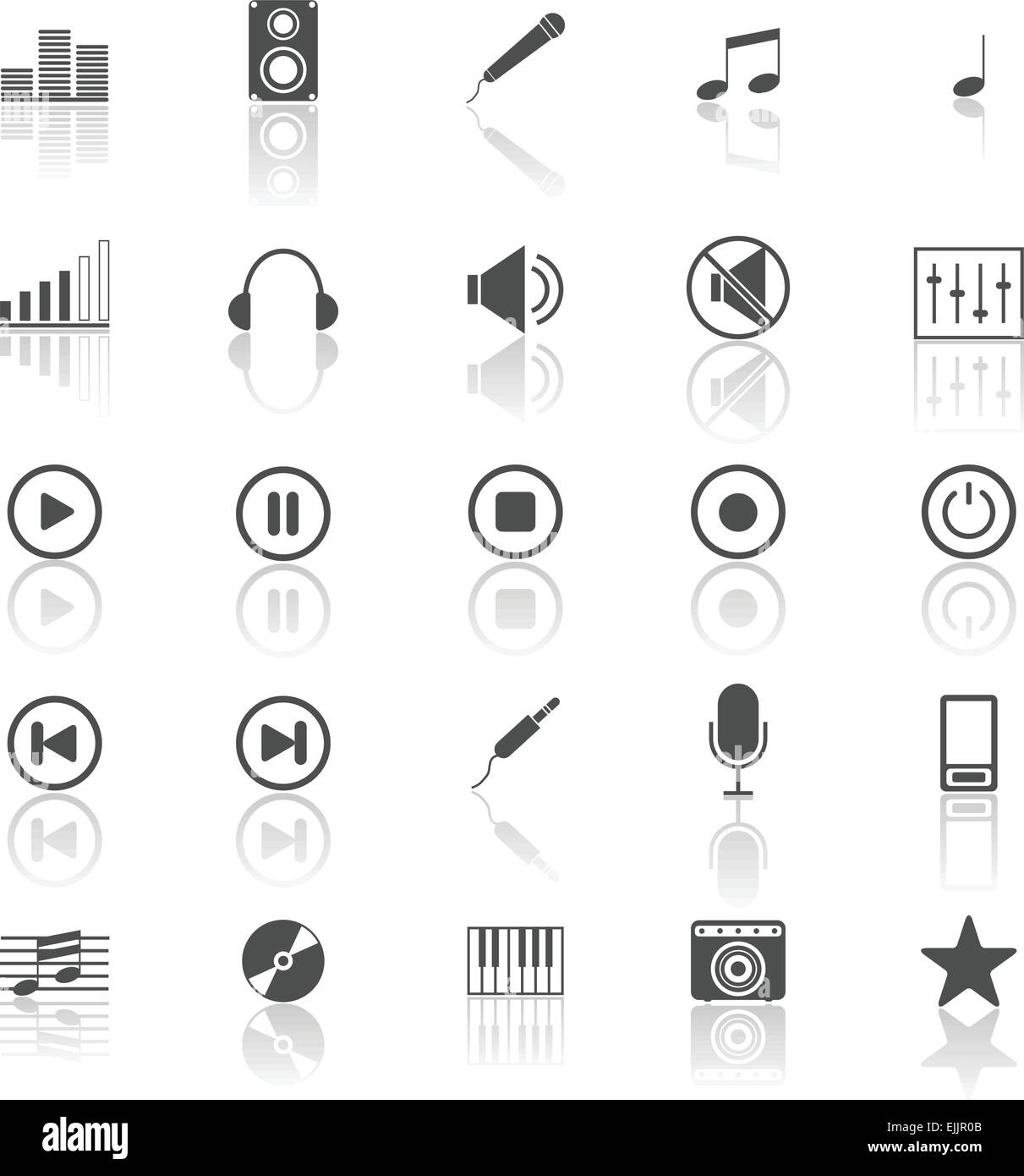 Music icons with reflect on white background, stock vector Stock Vector ...