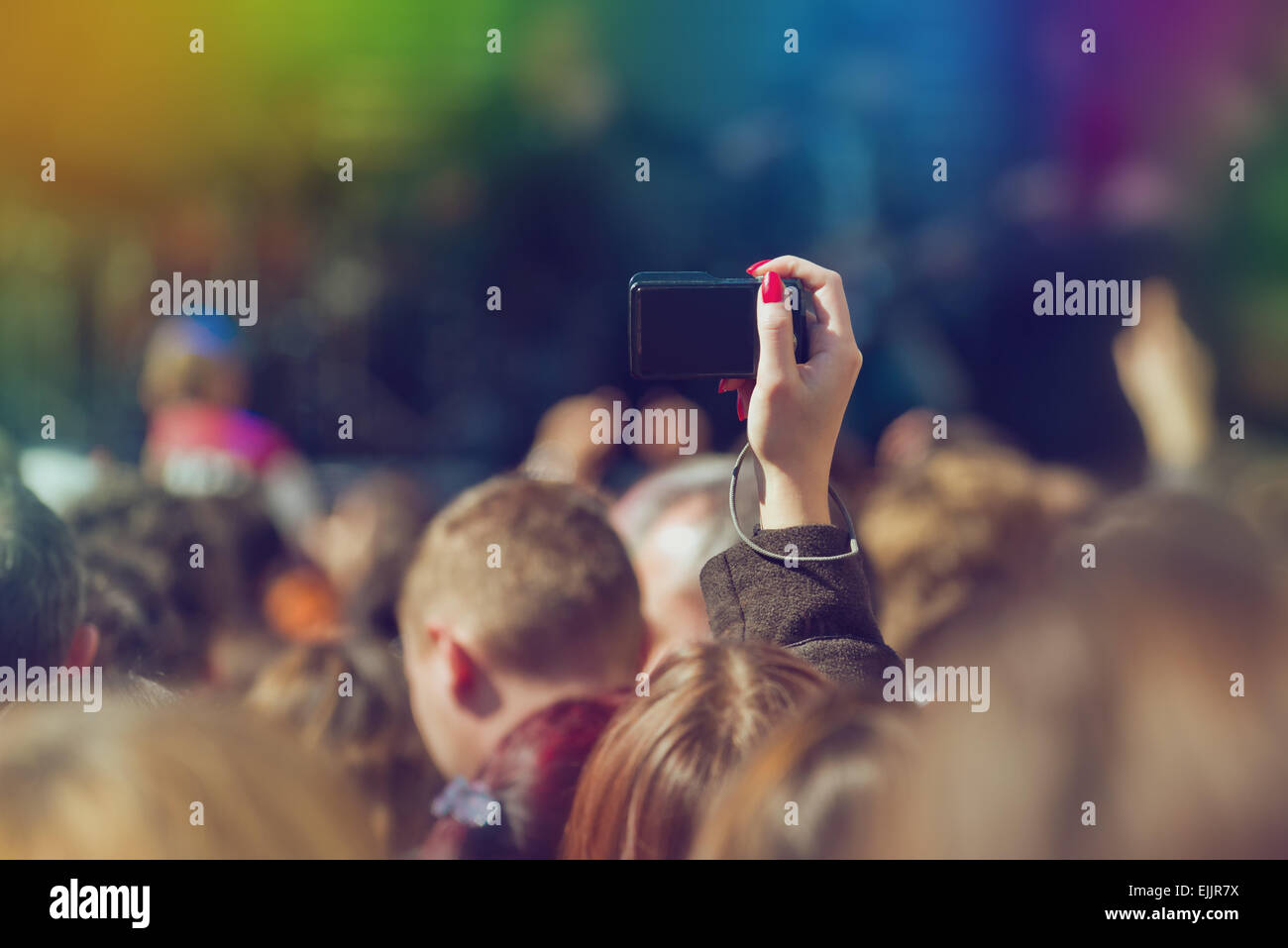 Fans Photographing Music Band Live Performing Concert on Stage in Open ...