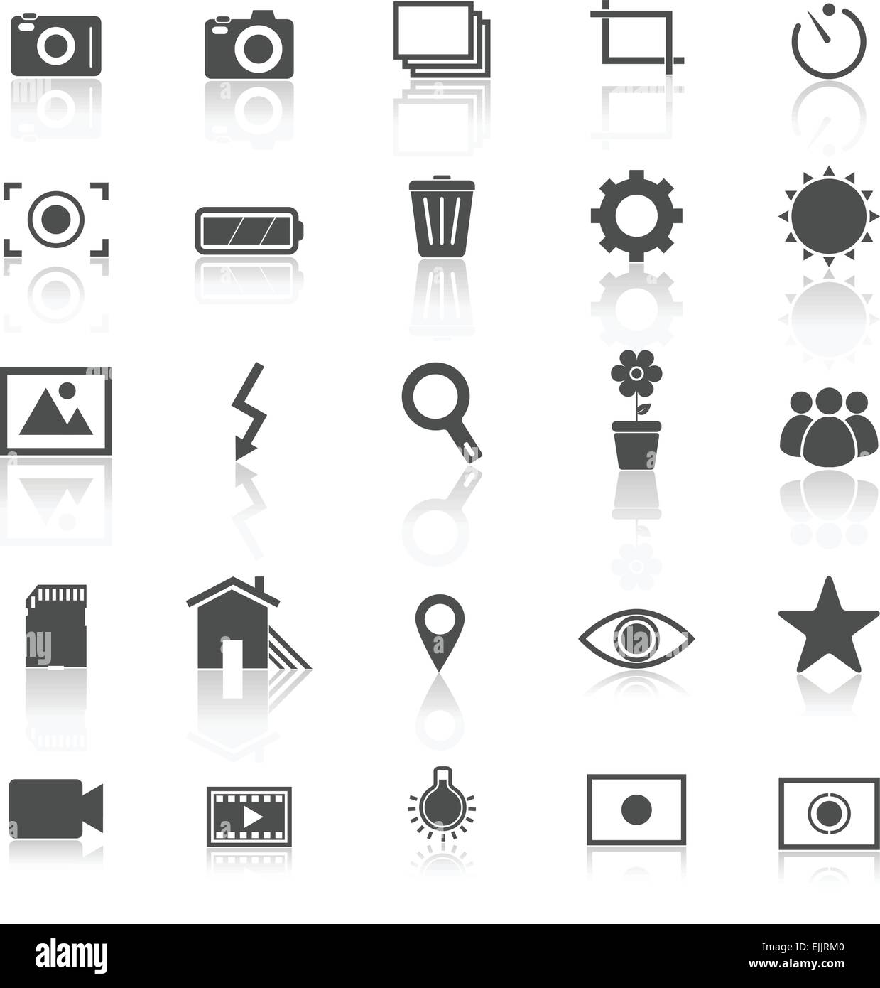 Photography icons with reflect on white background, stock vector Stock ...