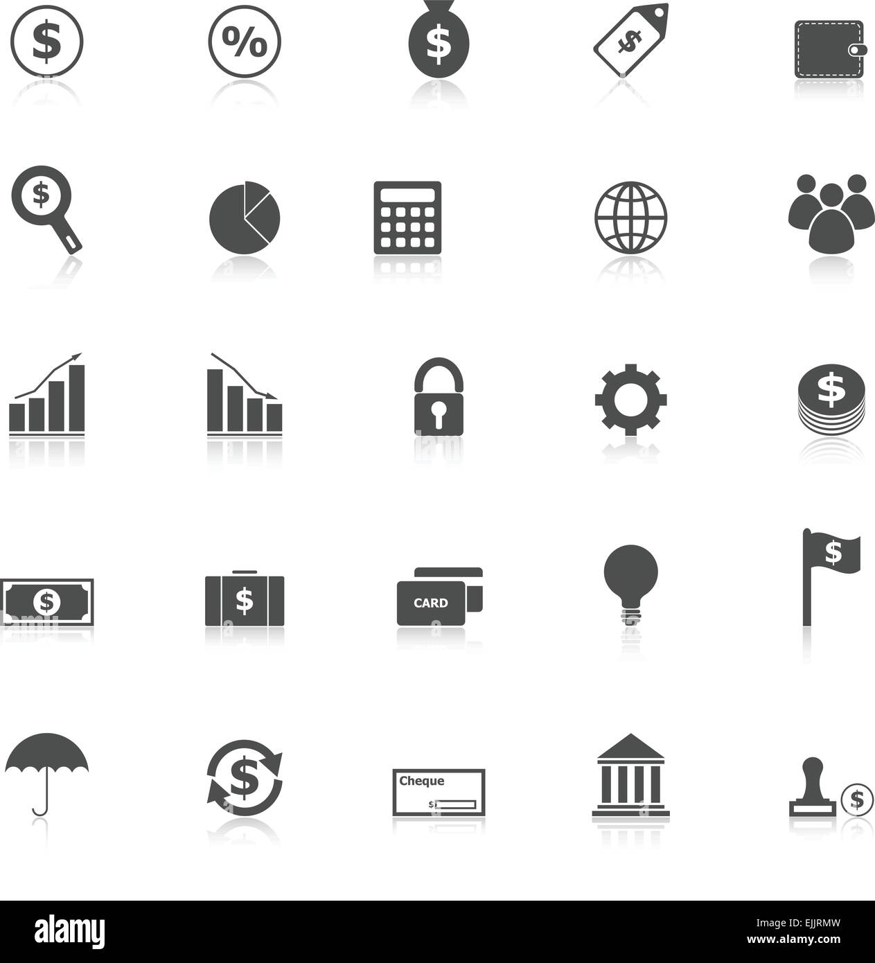 Finance icons with reflect on white background, stock vector Stock ...