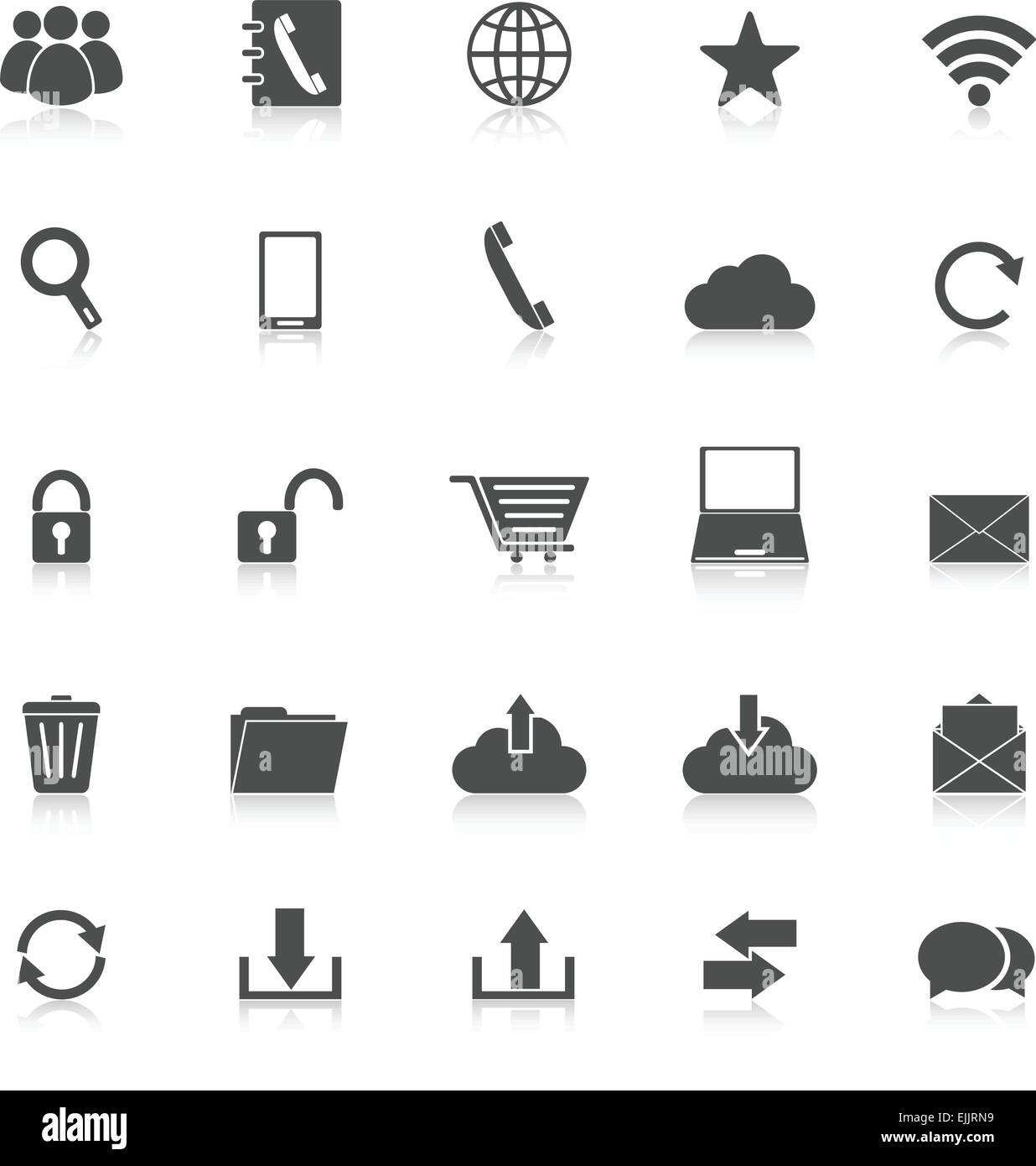 Communication icons with reflect on white background, stock vector ...