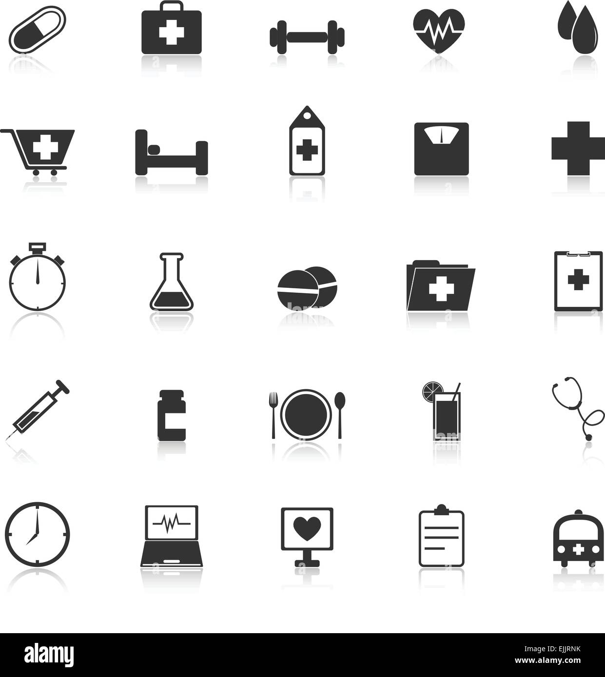 Health icons with reflect on white background, stock vector Stock ...