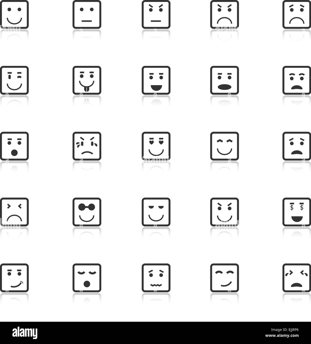 Square face icons with reflect on white background, stock vector Stock ...