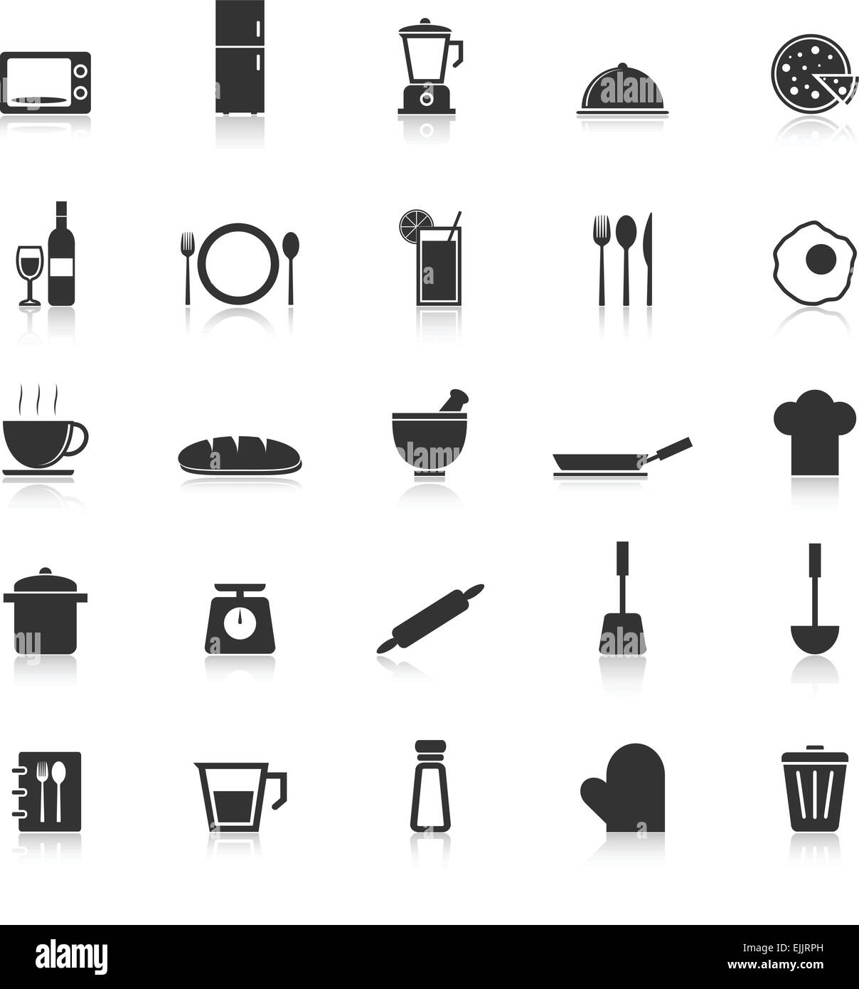 Kitchen icons with reflect on white background, stock vector Stock ...