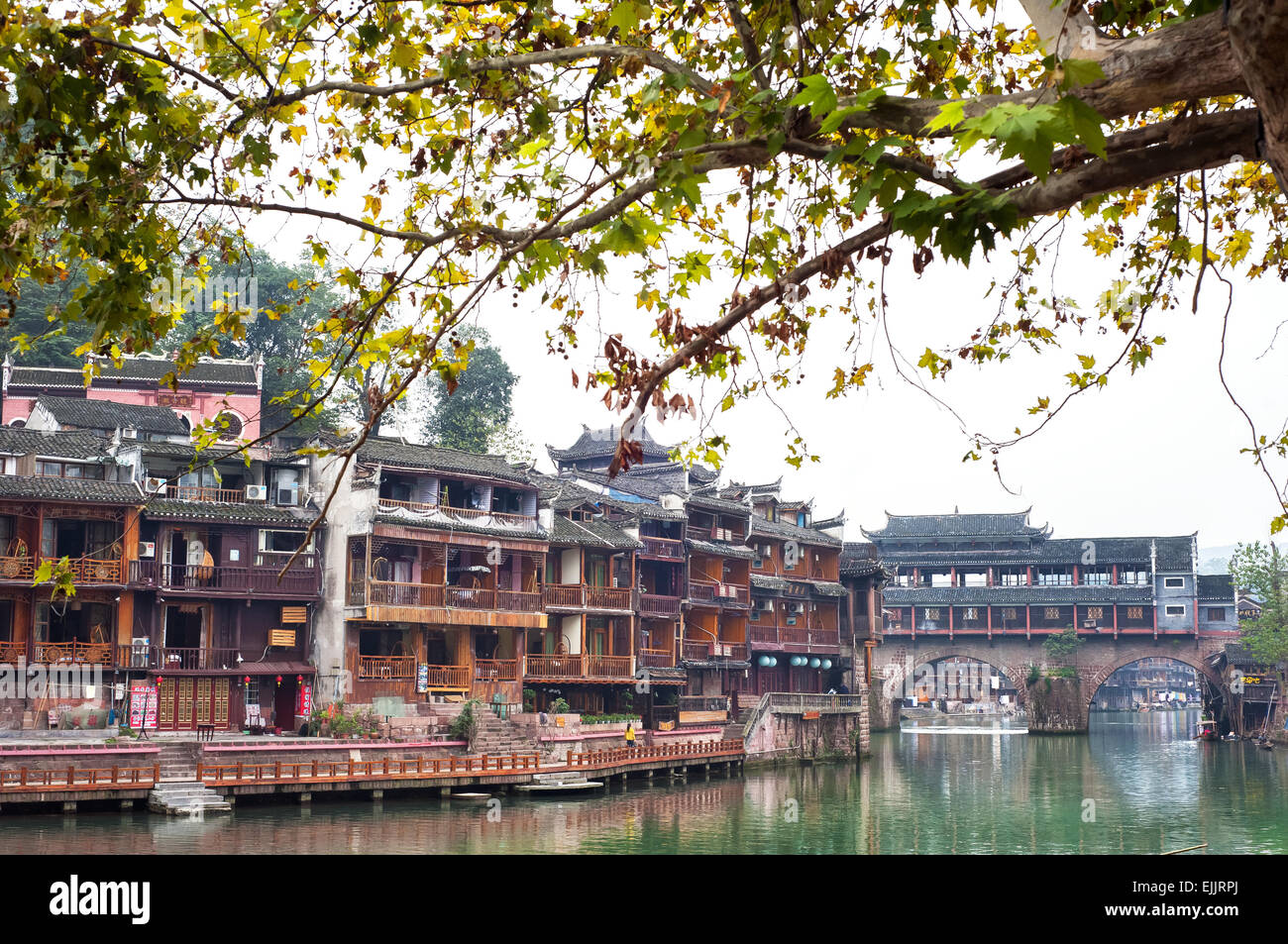 Rainbow Bridge on the Tuojiang River, Fenghuang ancient town, China ...