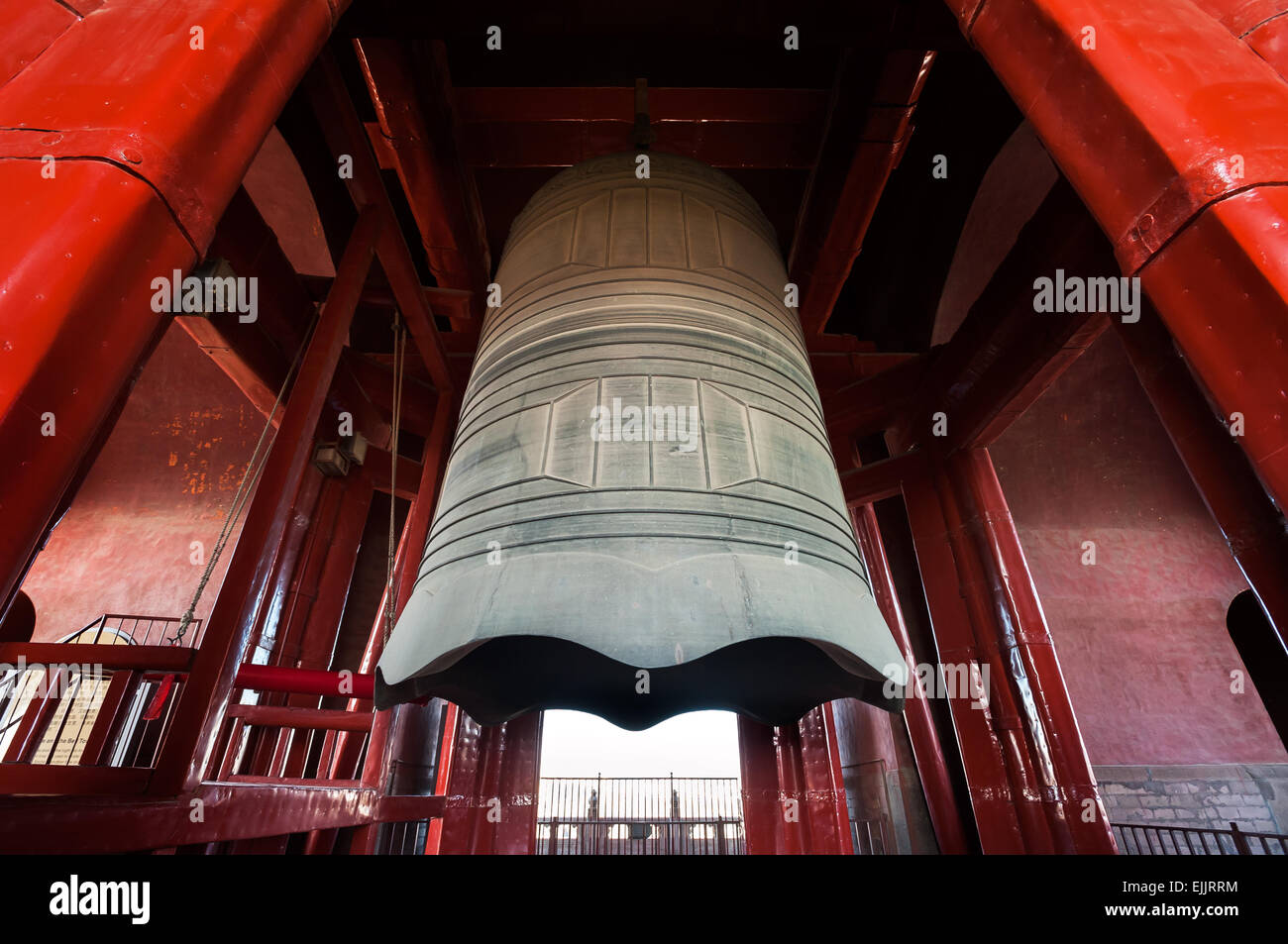 Large metal bell hanging in the Bell Tower, Beijing, China Stock Photo ...