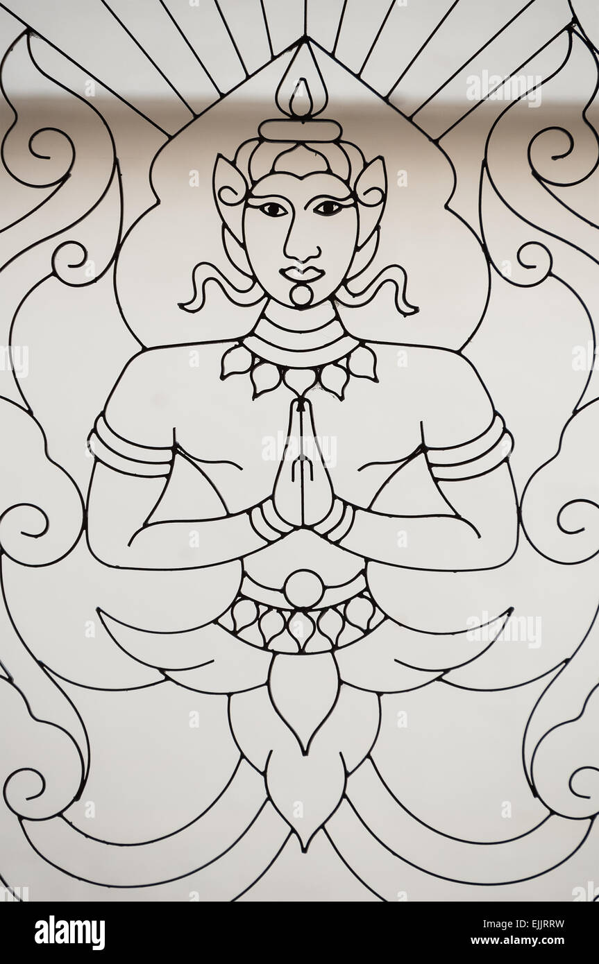 Buddha design in window at Wat Suan Dok, Chiang Mai, Thailand Stock ...
