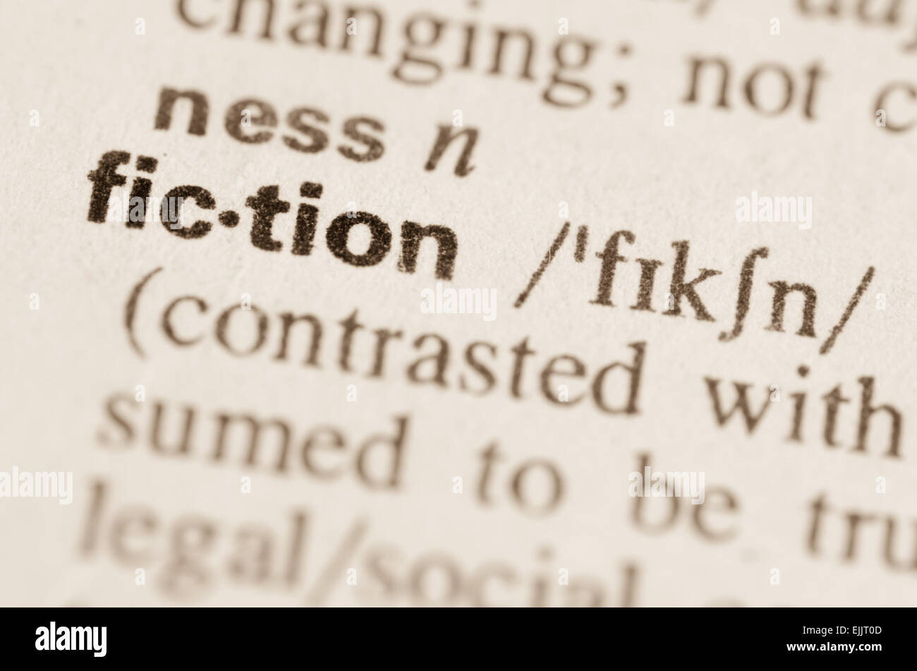 Definition of word fiction in dictionary Stock Photo - Alamy