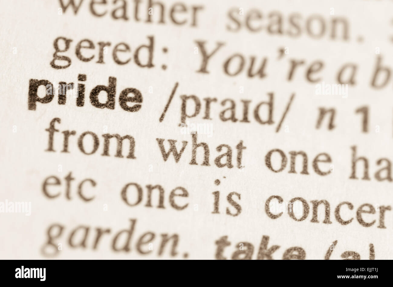 Definition of word pride in dictionary Stock Photo - Alamy