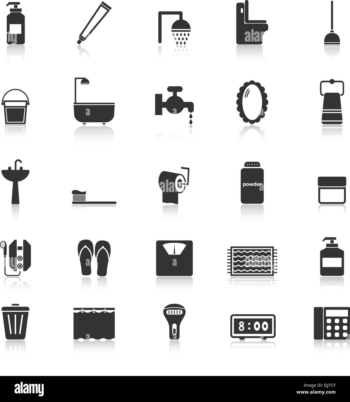 Bathroom icons with reflect on white background, stock vector Stock ...