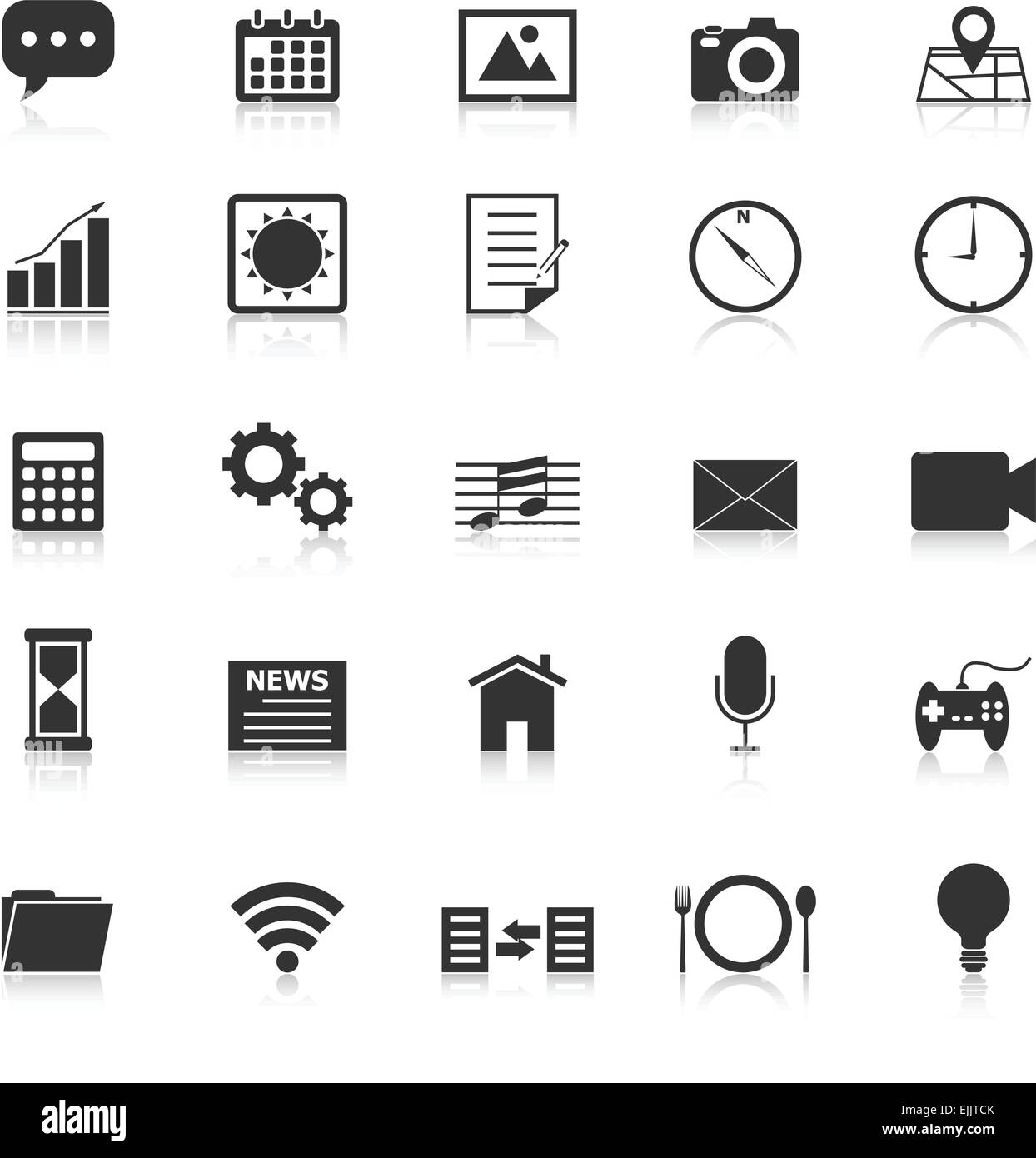 Application icons with reflect on white background, stock vector Stock ...