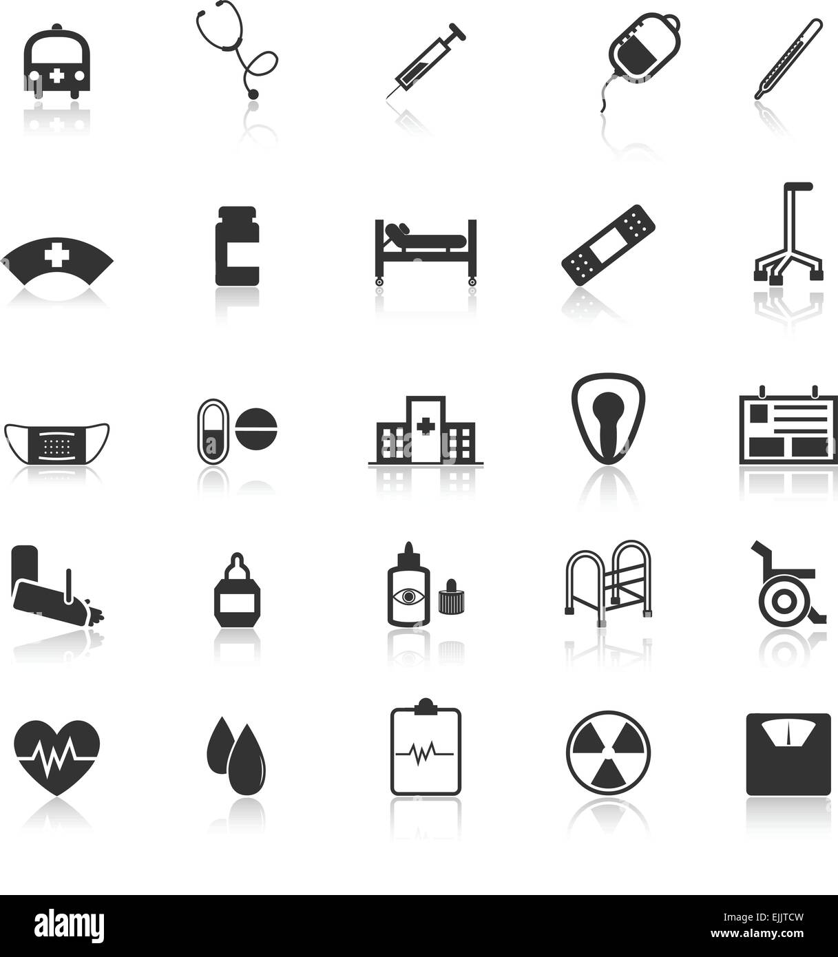 Hospital icons with reflect on white background, stock vector Stock ...