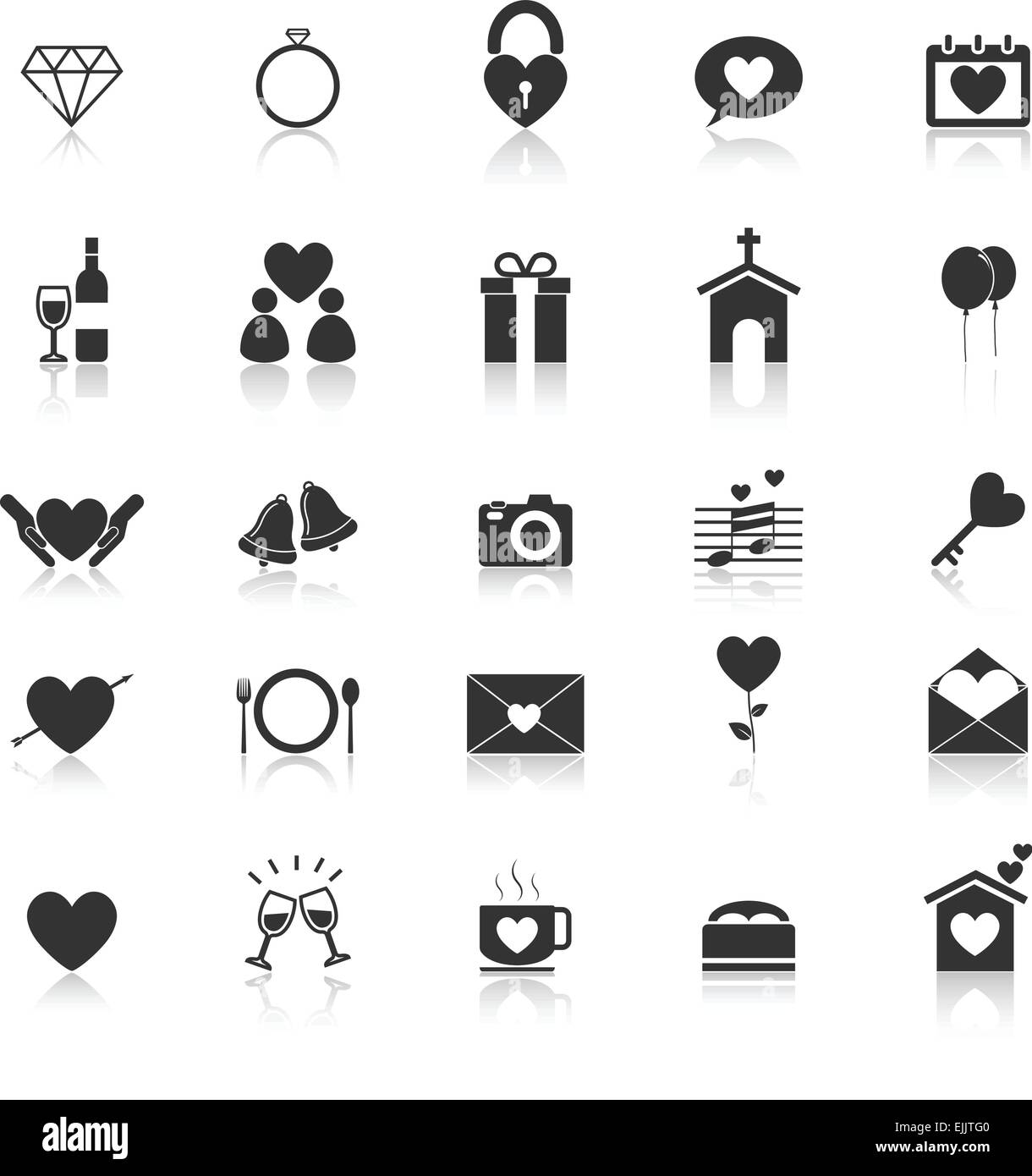Wedding icons with reflect on white background, stock vector Stock ...