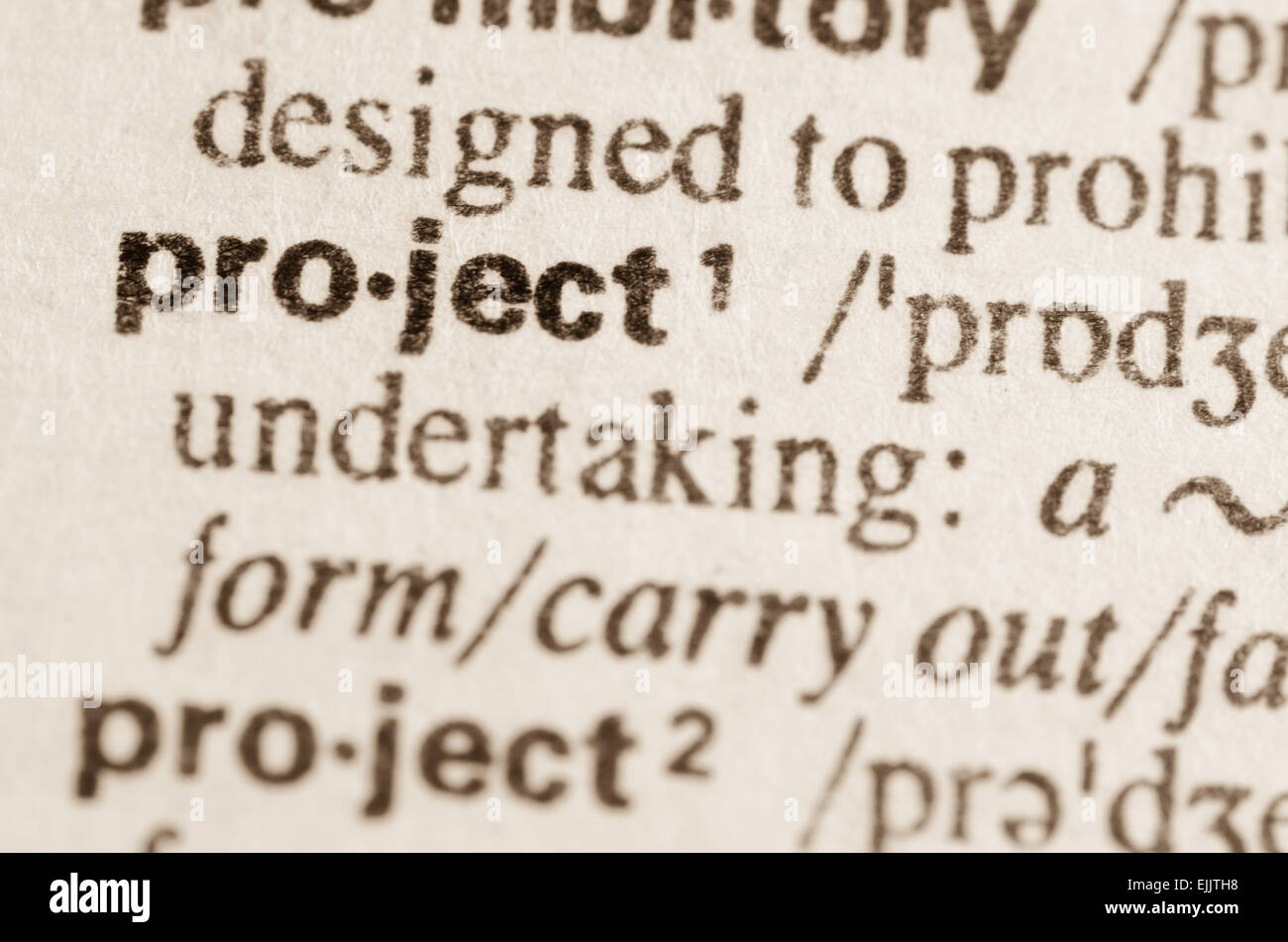 Definition of word project in dictionary Stock Photo - Alamy