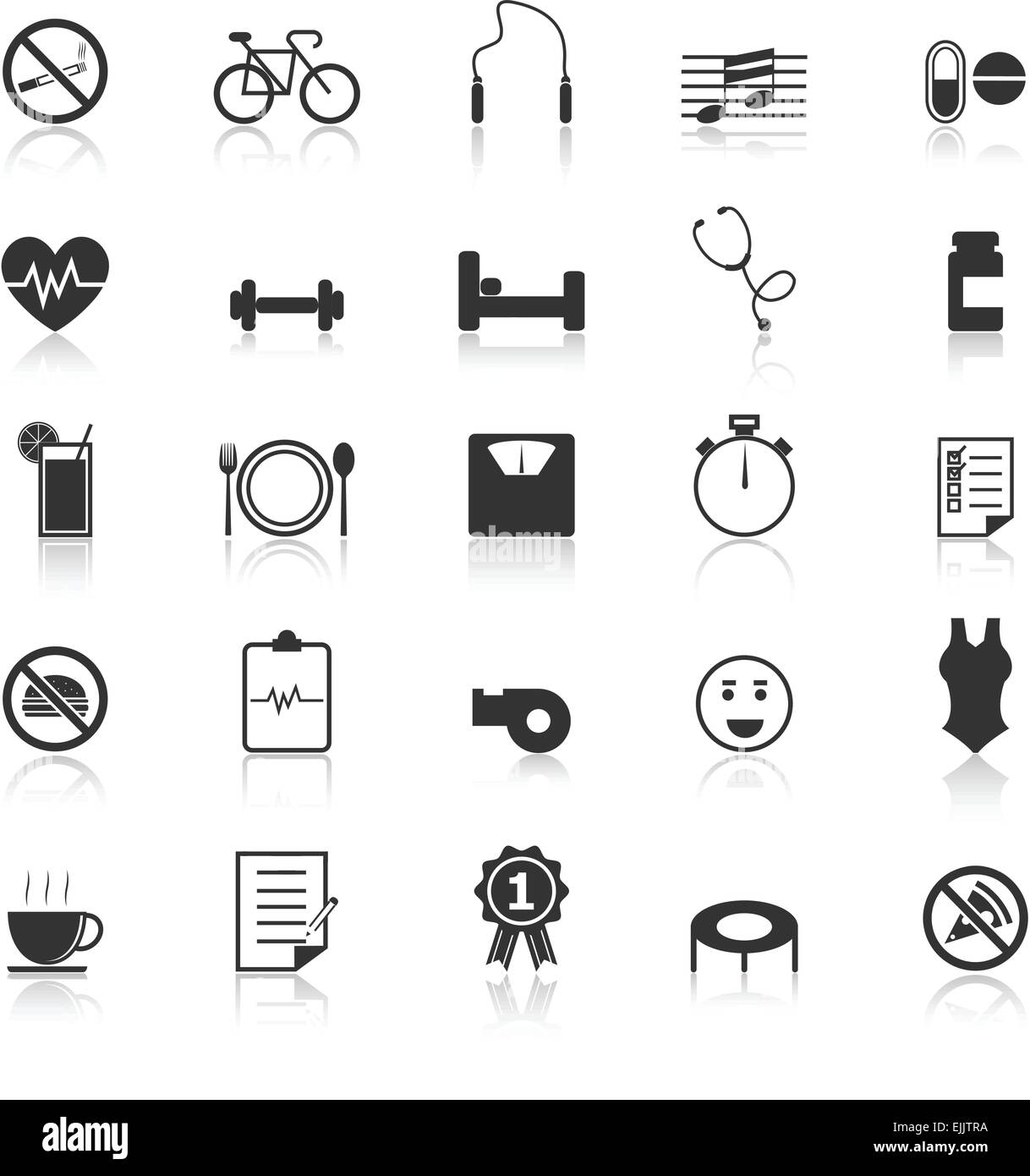 Wellness icons with reflect on white background, stock vector Stock ...