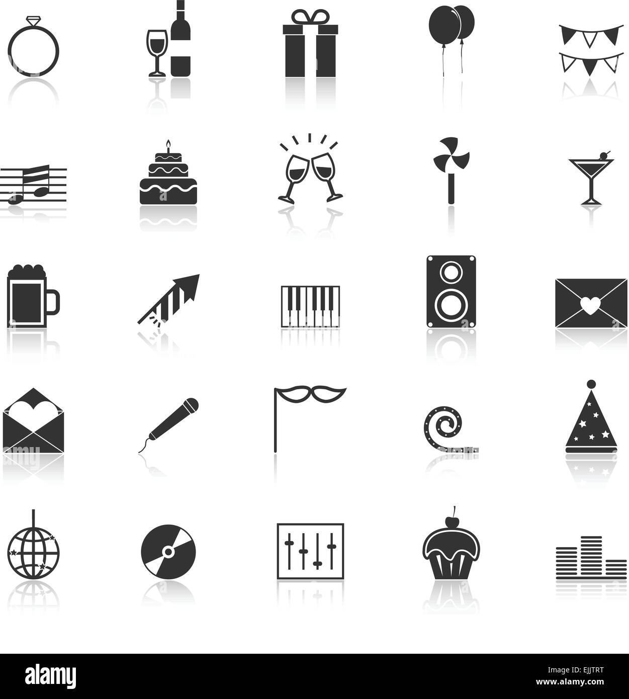 Celebration icons with reflect on white background, stock vector Stock ...