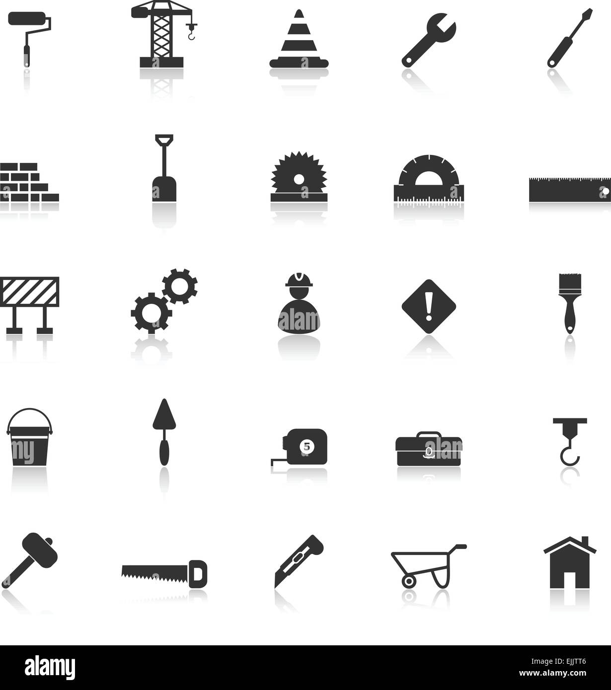 Construction icons with reflect on white background, stock vector Stock ...