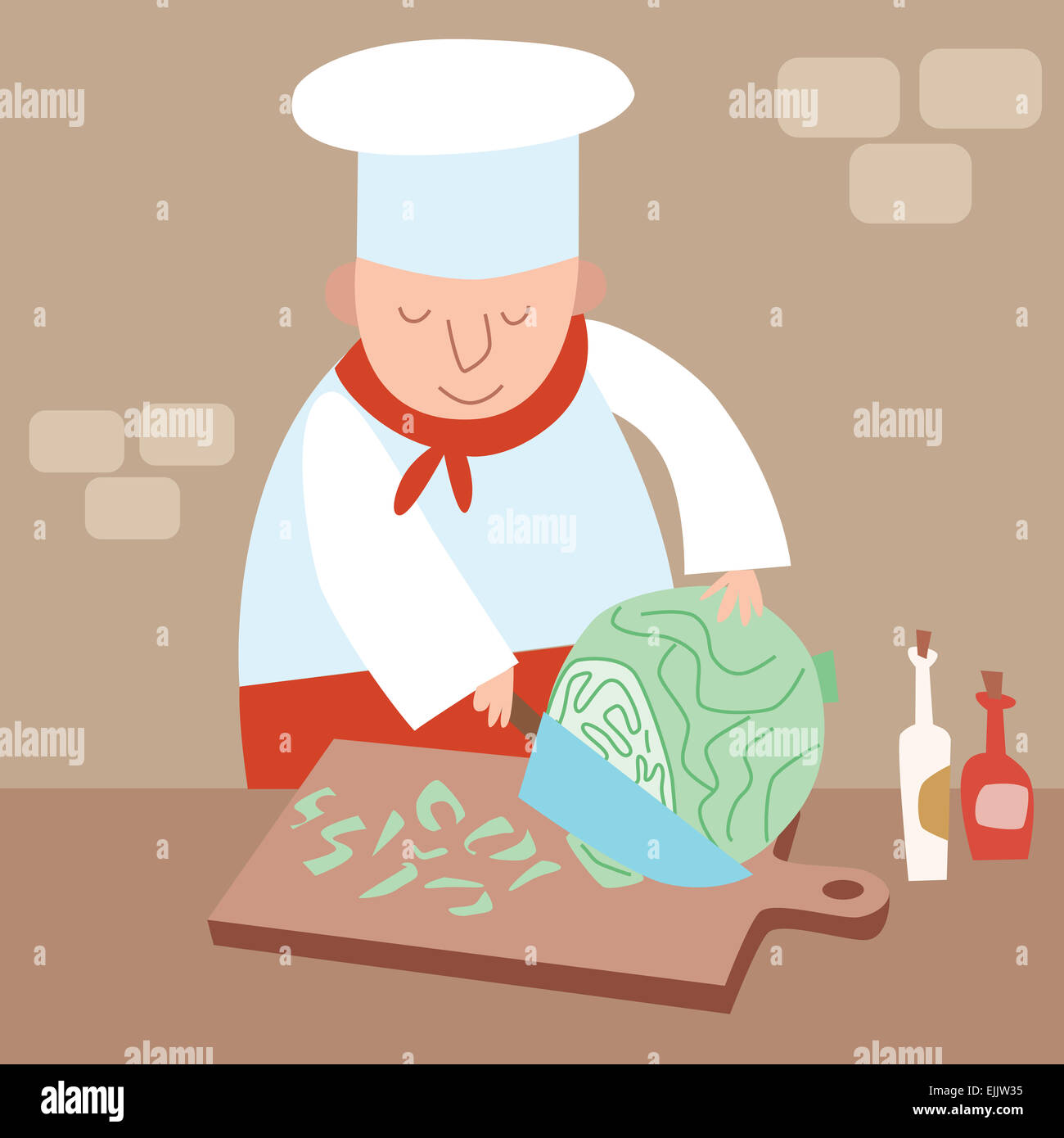 Cook shreds cabbage restaurant kitchen Stock Photo - Alamy