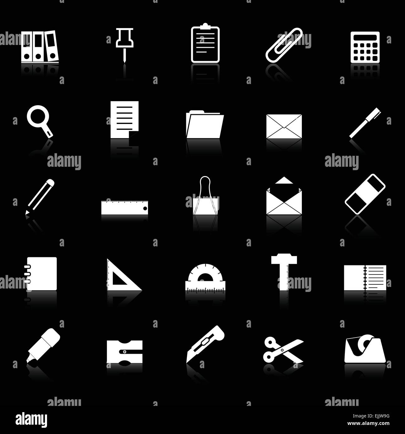 Stationary icons with reflect on black background, stock vector Stock ...