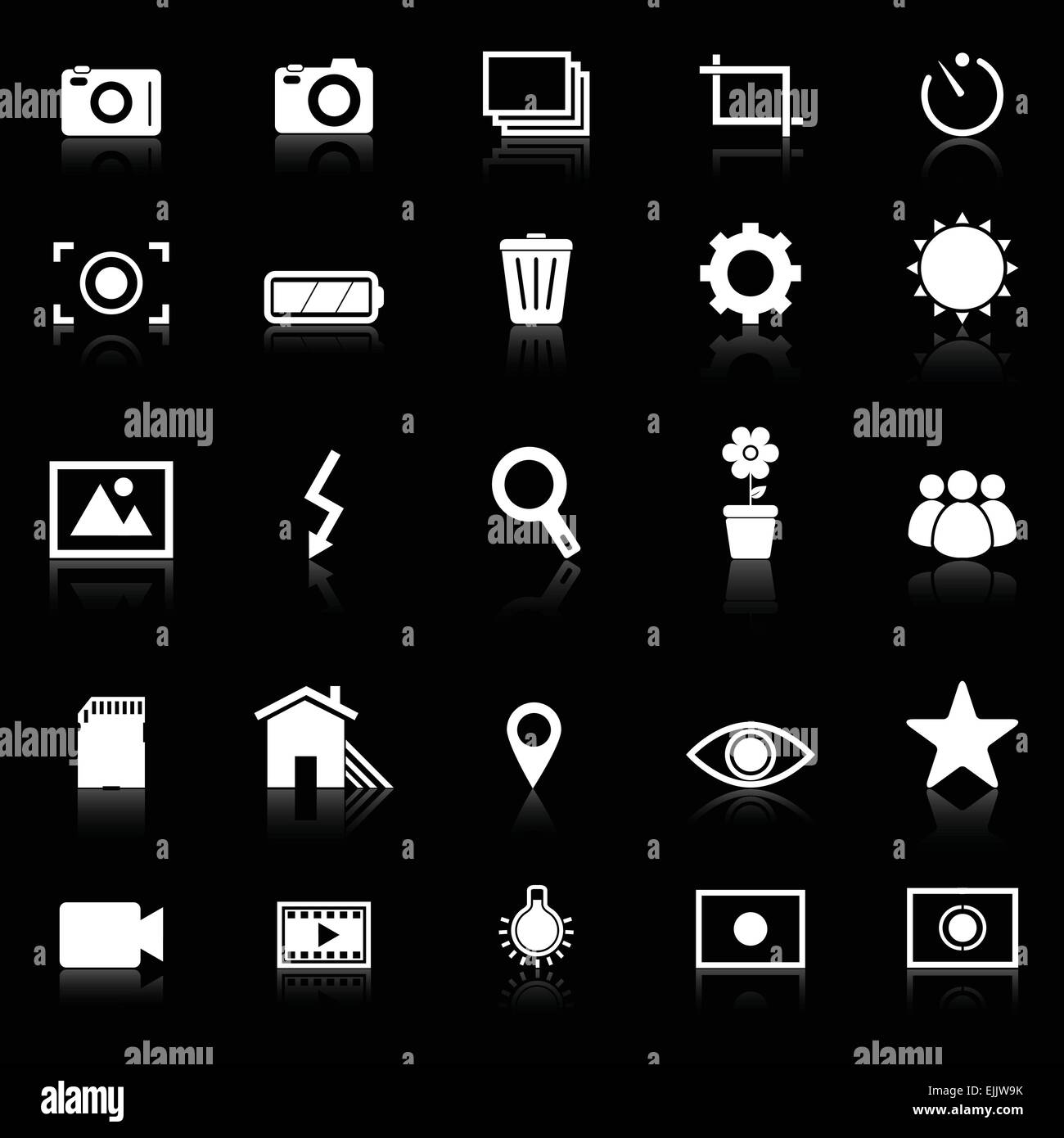 Photography icons with reflect on black background, stock vector Stock ...