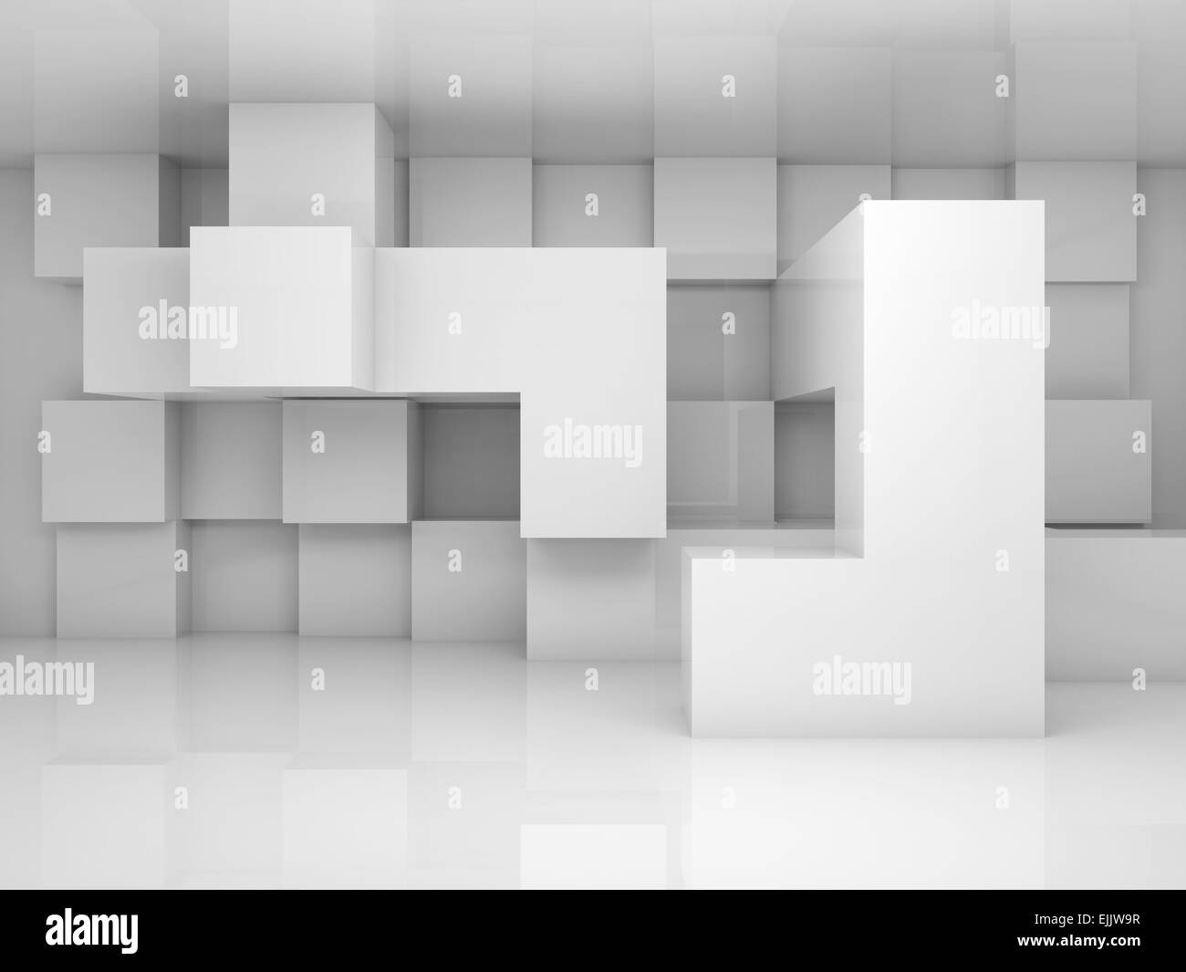 Abstract architecture background with white chaotic cubes pattern on ...