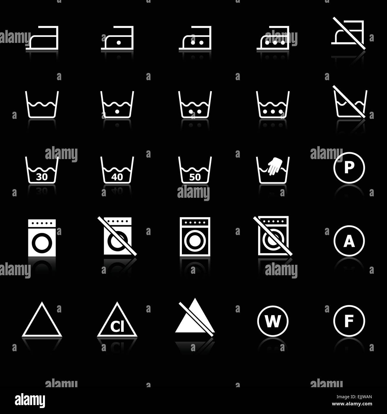 Laundry icons with reflect on black background, stock vector Stock ...