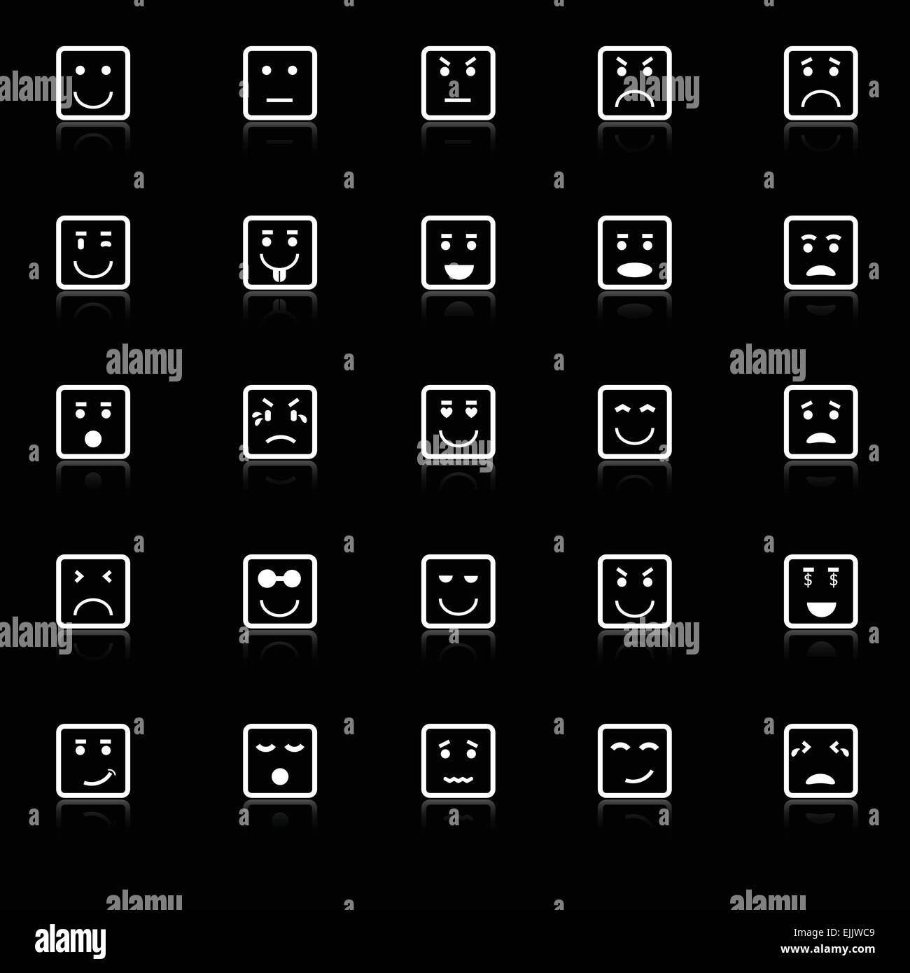 Face emoticon cute square icon Black and White Stock Photos & Images ...