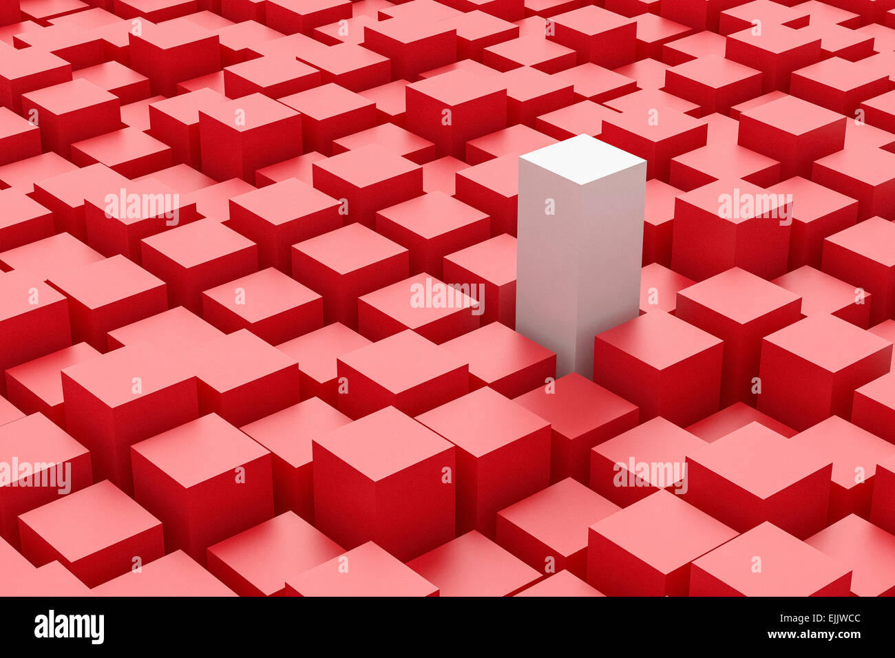Tall white block amongst a mass of red blocks Stock Photo - Alamy