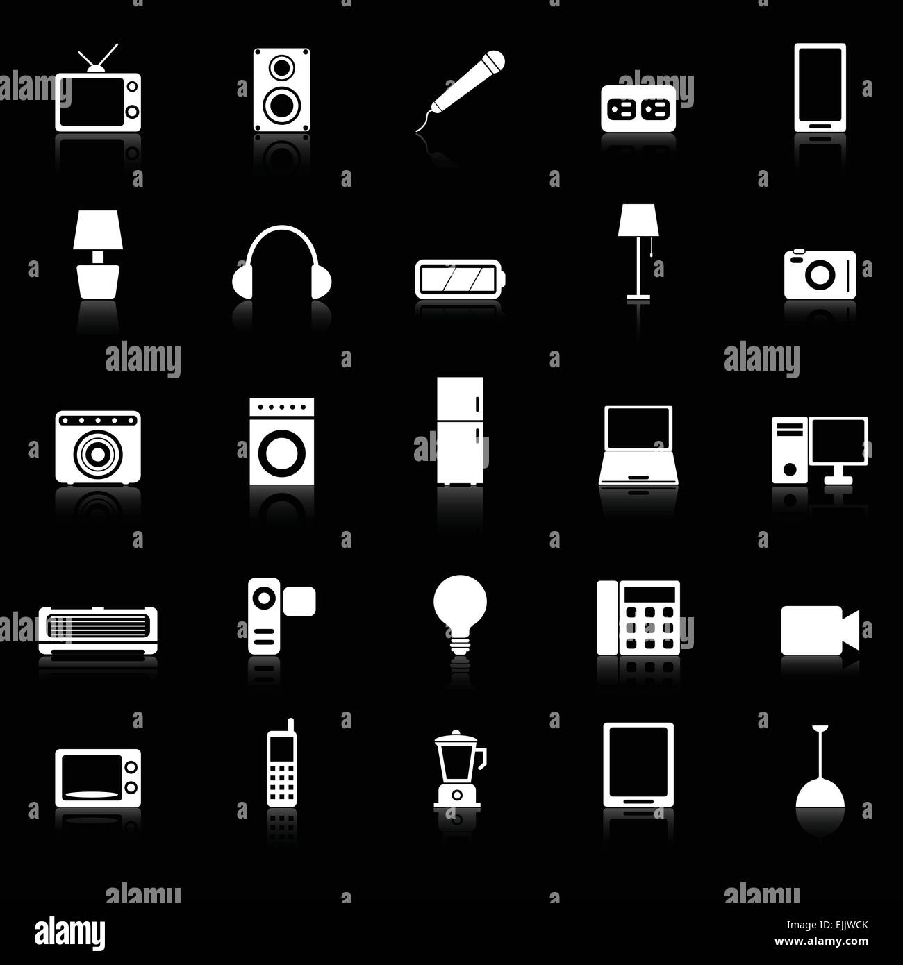 Electrical Machine icons with reflect on black background, stock vector ...