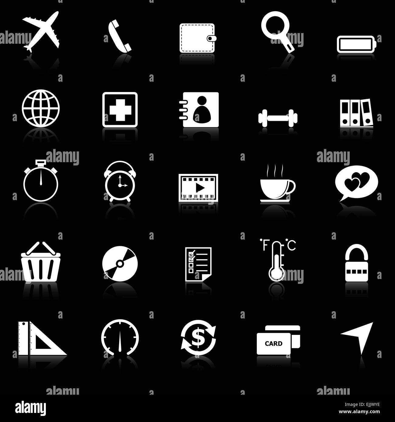 Application icons with reflect on black background. Set 2, stock vector ...
