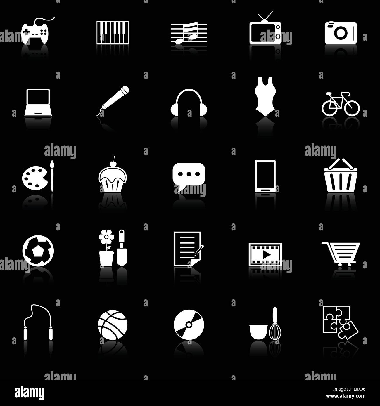 Hobby icons with reflect on black background, stock vector Stock Vector ...