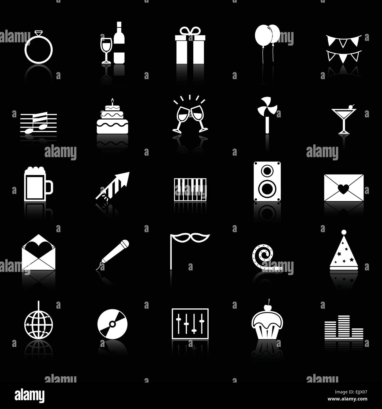 Celebration icons with reflect on black background, stock vector Stock ...