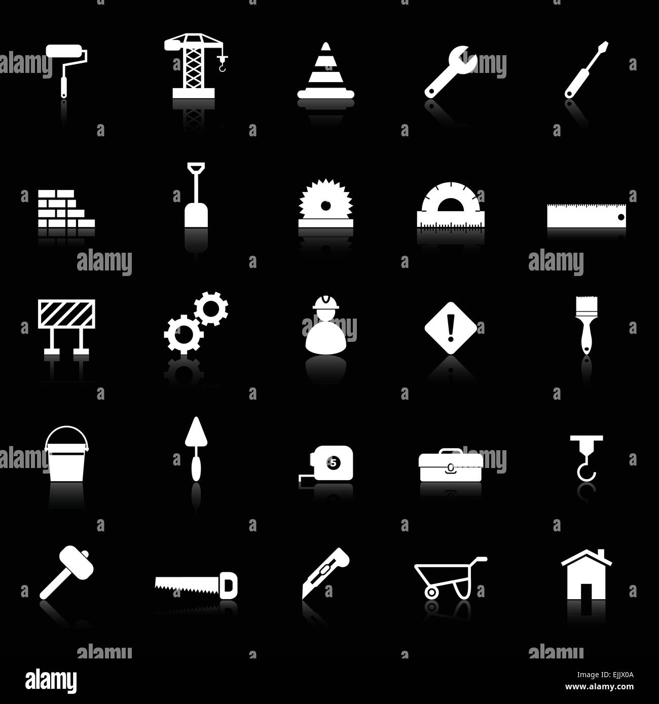Construction icons with reflect on black background, stock vector Stock ...
