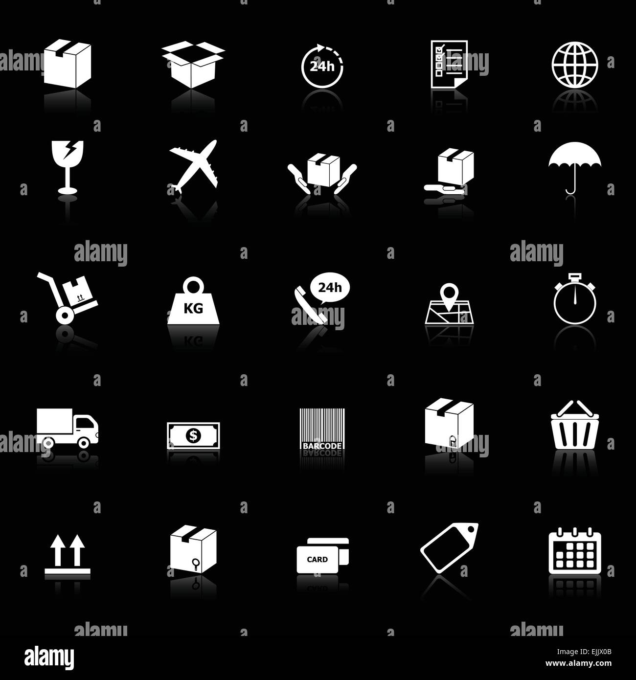 Shipping icons with reflect on black background, stock vector Stock ...