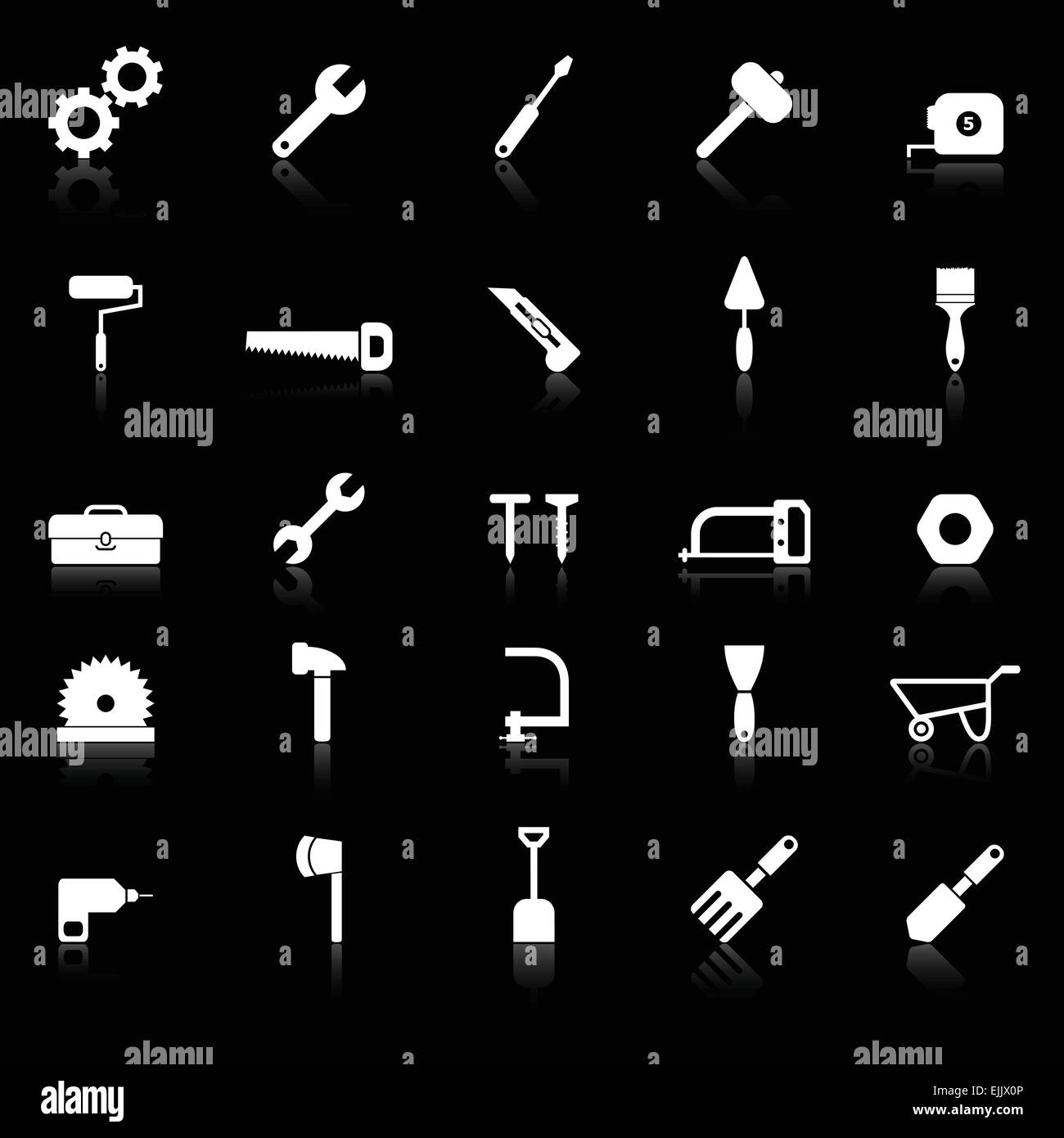Tool icons with reflect on black background, stock vector Stock Vector ...