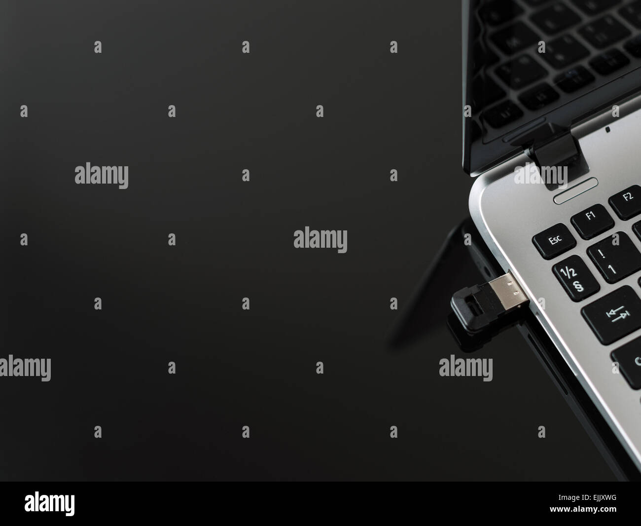 Usb flash drive connected to laptop. Space for text Stock Photo - Alamy