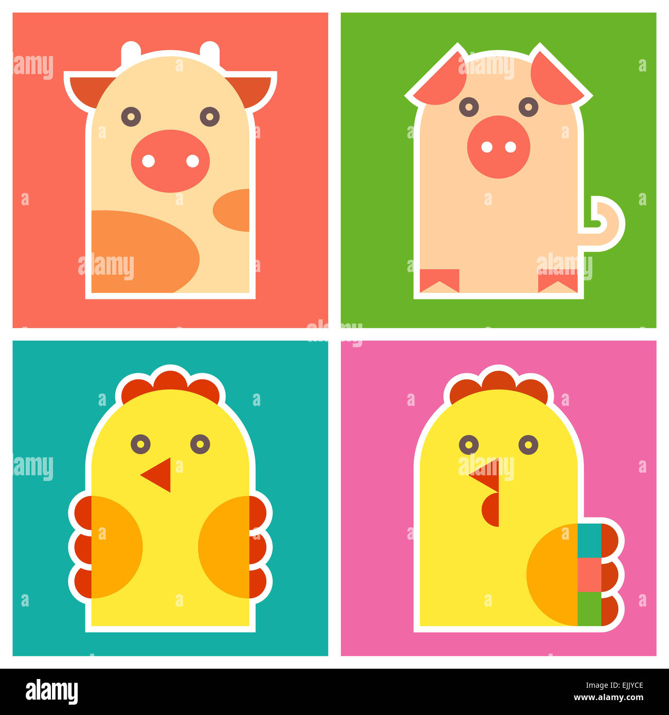 Farm animals on color background Stock Photo - Alamy