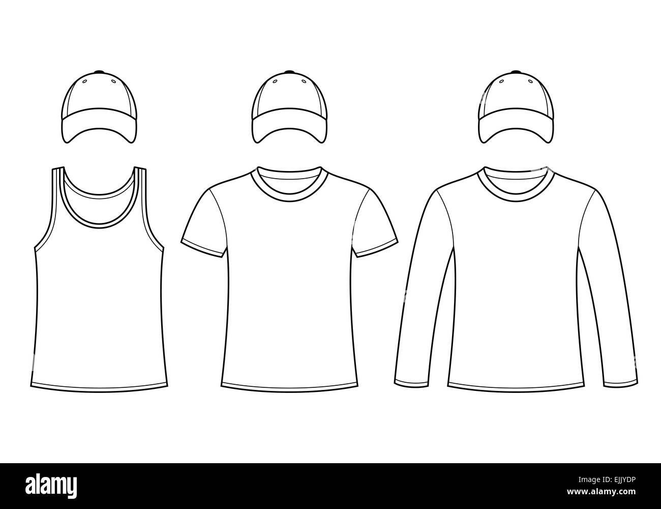 Singlet, T-shirt, Long-sleeved T-shirt and Cap template isolated on ...