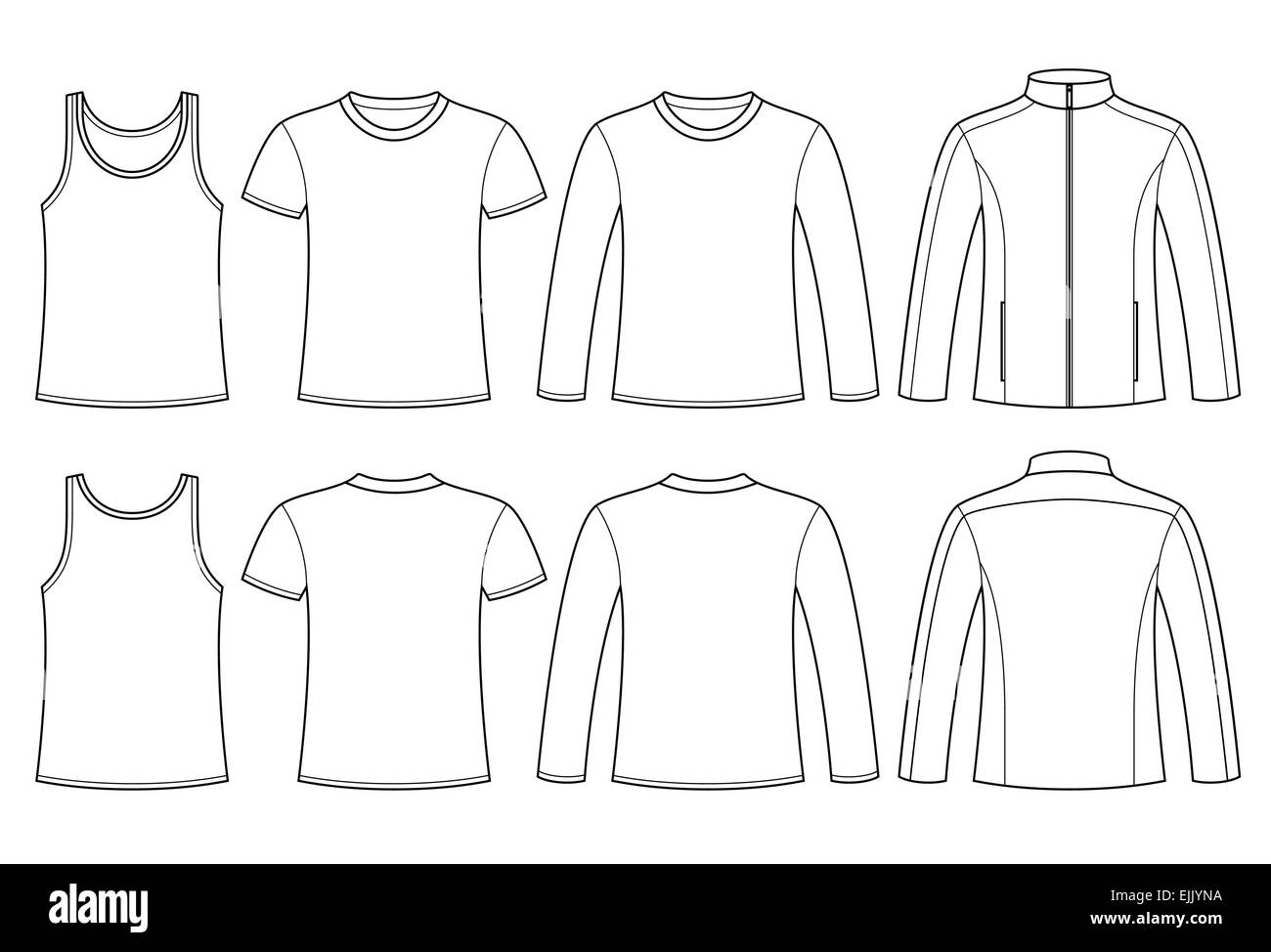 Singlet, T-shirt, Long-sleeved T-shirt and Jacket template - front and ...