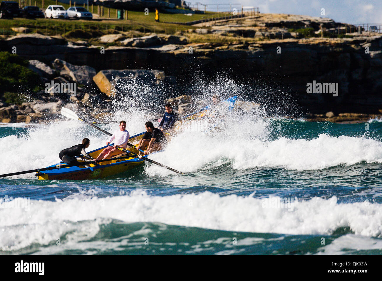Bondi Beach, Sydney, Australia. A large wave breaks over the bow of a ...