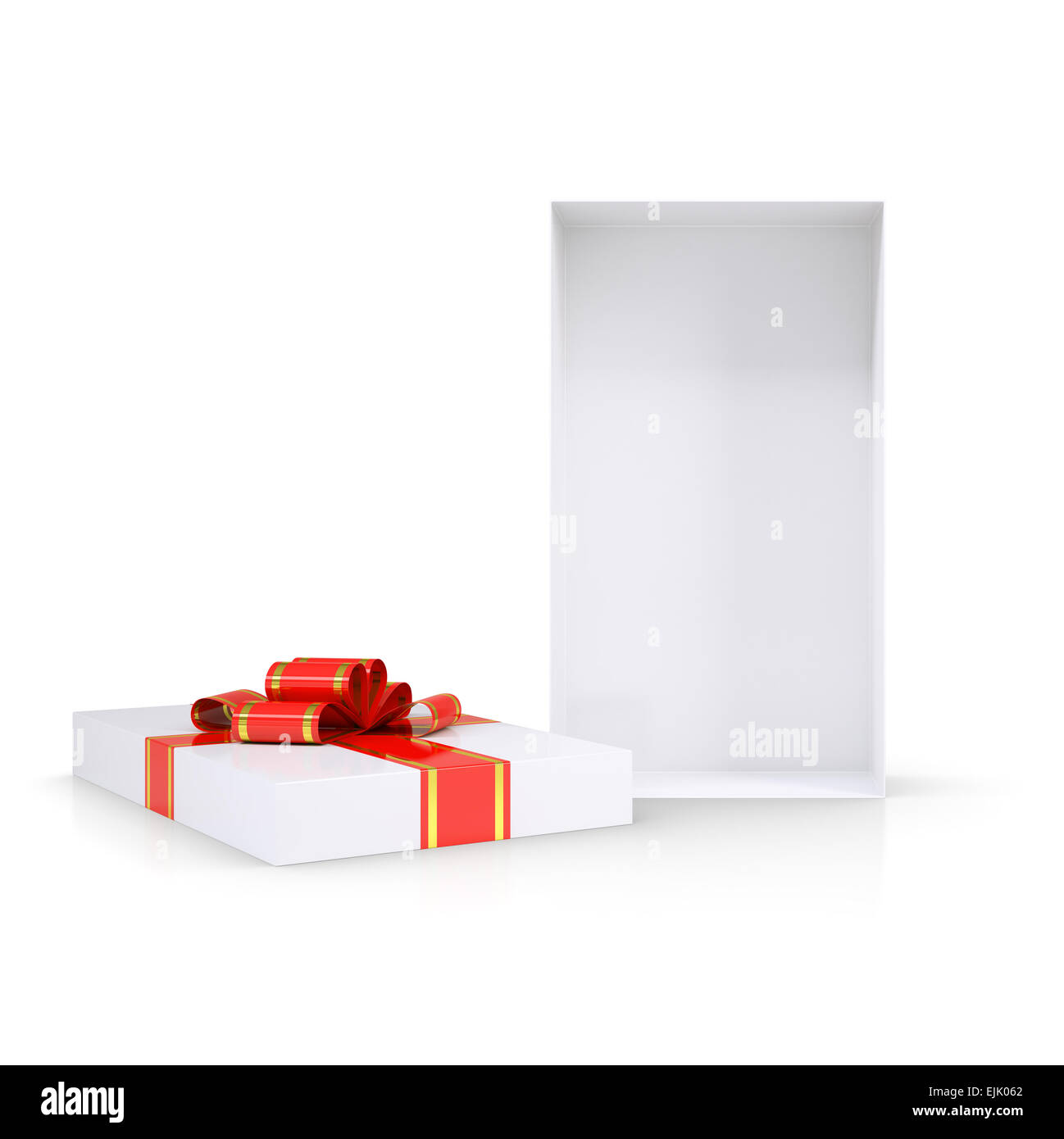 Open empty gift box with red bow and ribbon. Isolated Stock Photo - Alamy