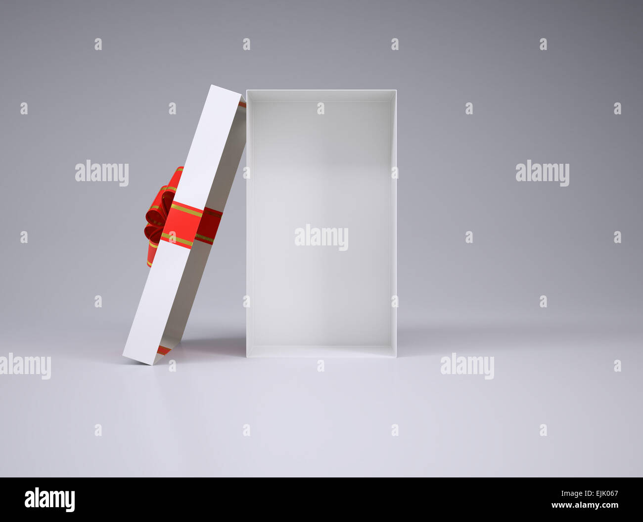 Open empty gift box and red bow Stock Photo - Alamy