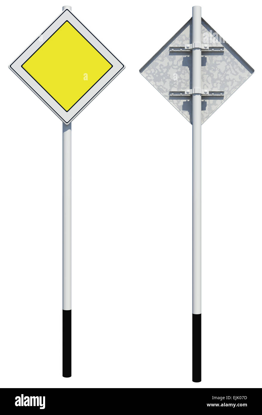Square yellow road sign. Front and back view. Isolated Stock Photo - Alamy
