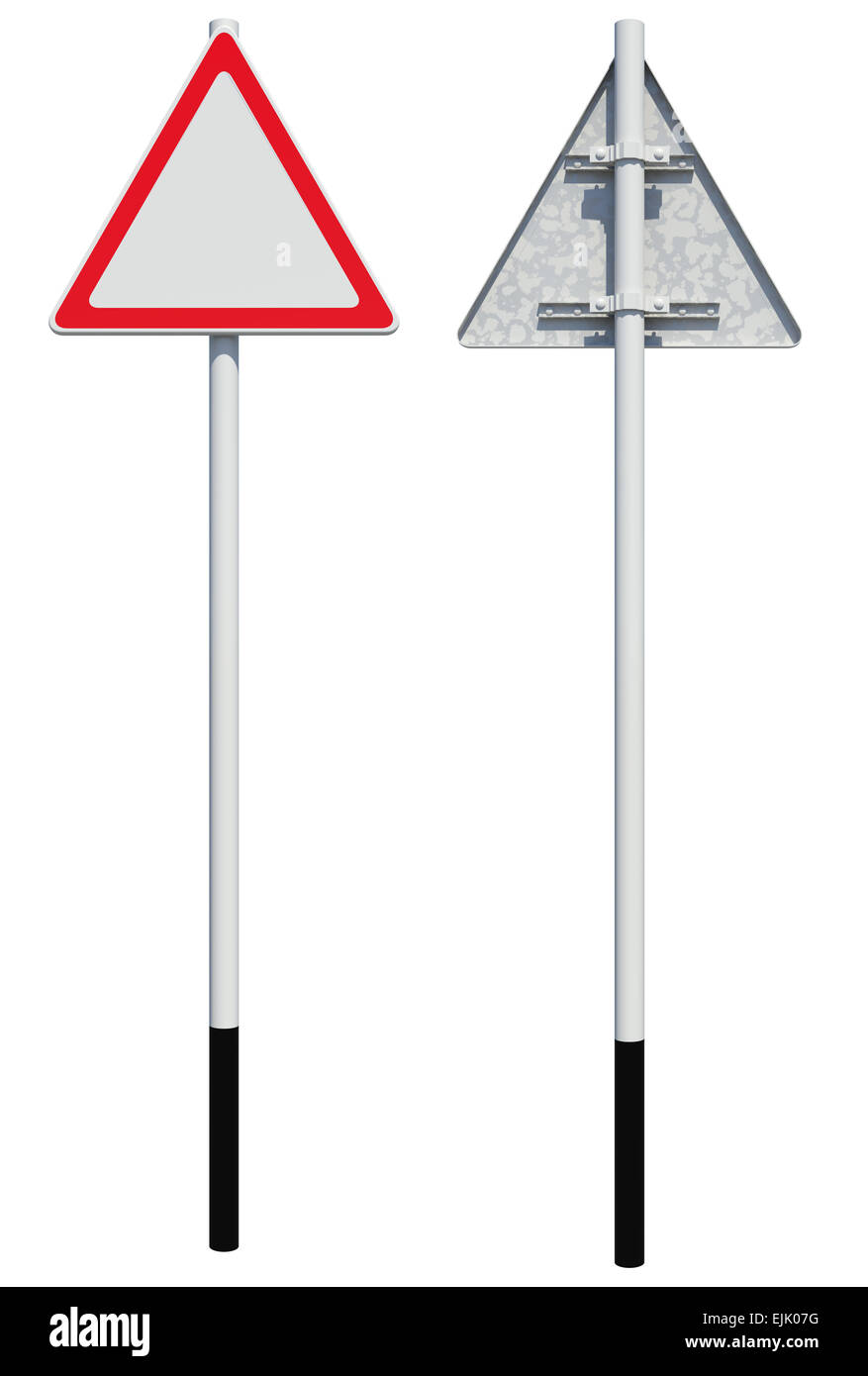 Triangle road sign. Front and back view. Isolated Stock Photo - Alamy