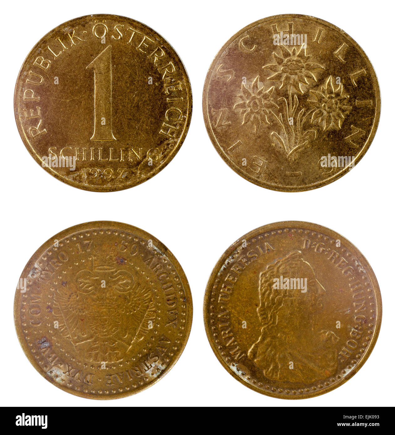 two old austrian coins isolated on white background Stock Photo - Alamy