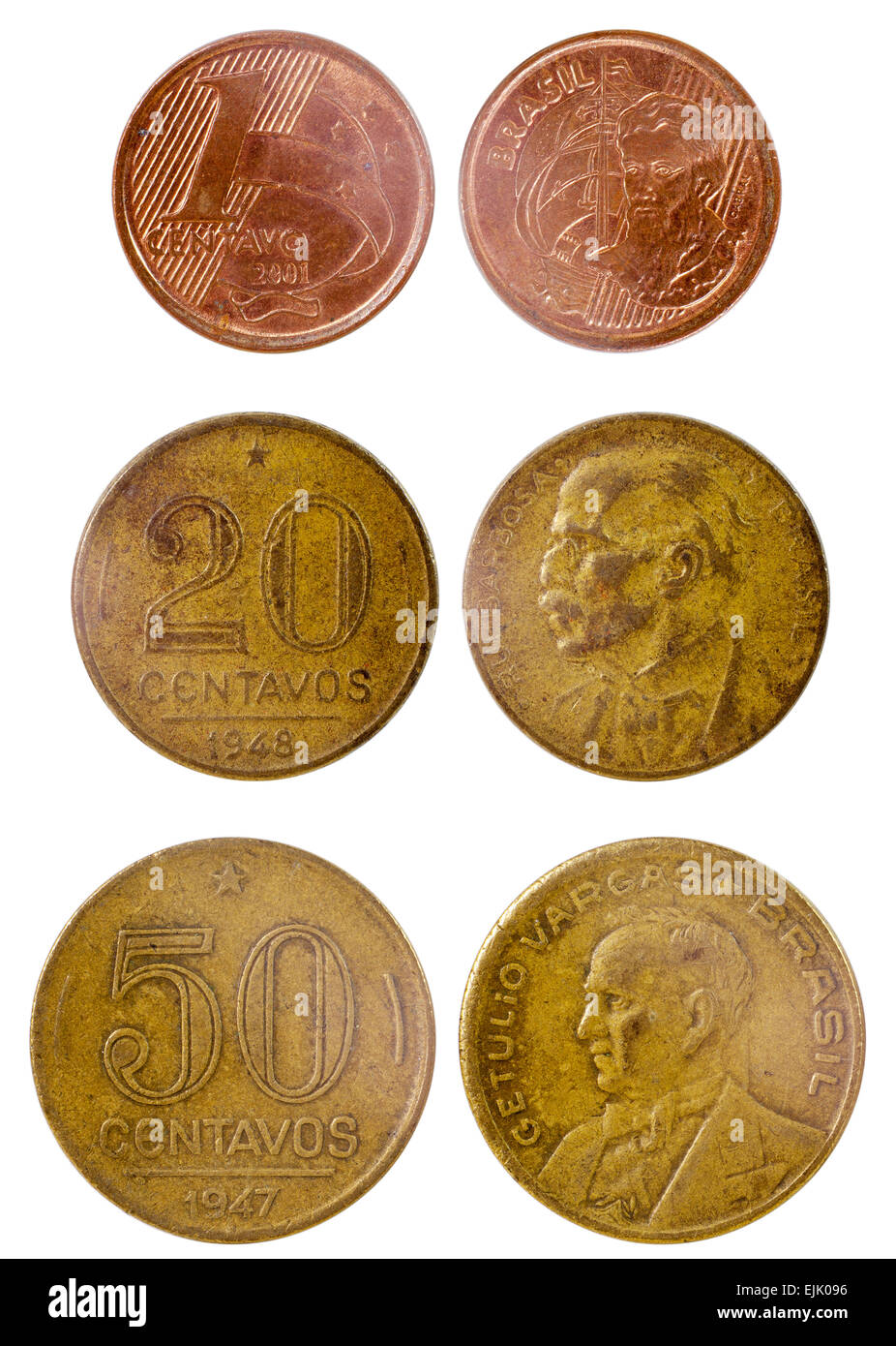 three different old brazilian coins isolated on white background Stock ...