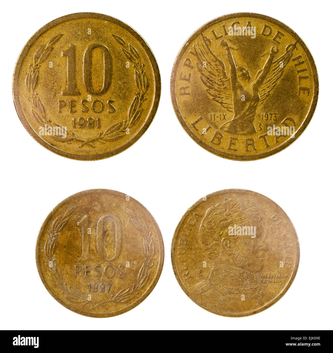 two old coins of chile isolated on white background Stock Photo - Alamy