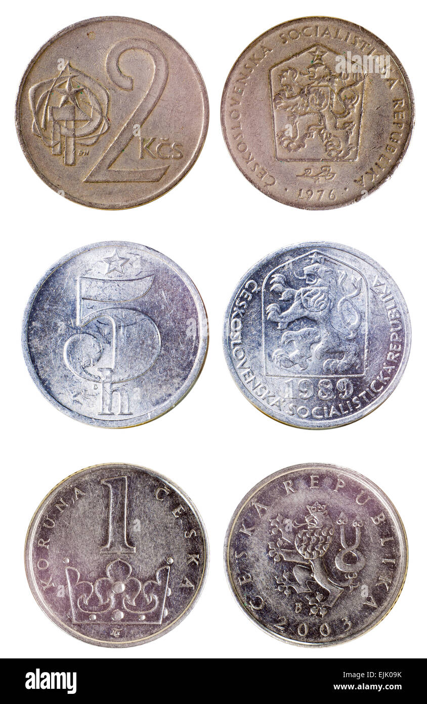 three different old czech coins isolated on white background Stock ...